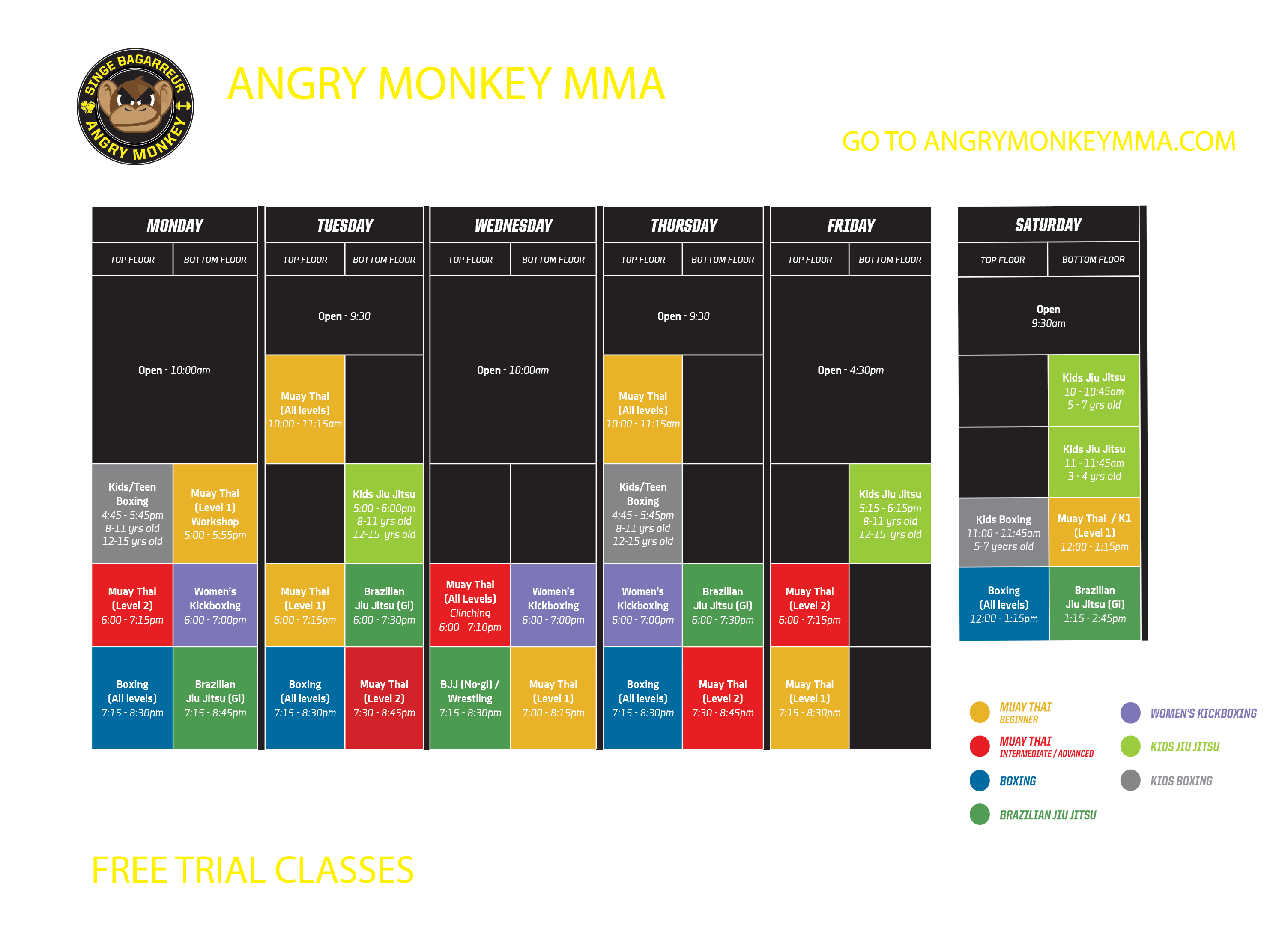 Horaire - Angry Monkey MMA Gym